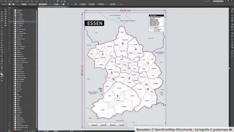 Essen Stadtplan Vektor Stadtbezirke Stadtteile Topographie