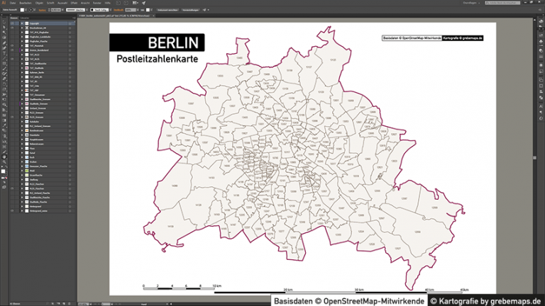 Berlin Stadtplan Postleitzahlen PLZ-5 Topographie Stadtbezirke Stadtteile