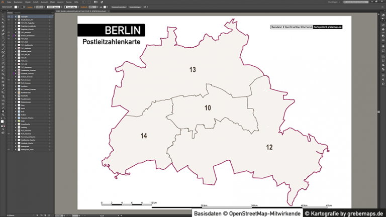 Berlin Stadtplan Postleitzahlen PLZ-5 Topographie Stadtbezirke Stadtteile
