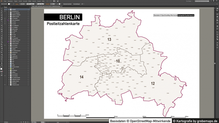 Berlin Stadtplan Postleitzahlen PLZ-5 Topographie Stadtbezirke Stadtteile