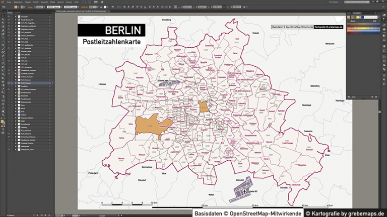 Berlin Stadtplan Postleitzahlen PLZ-5 Topographie Stadtbezirke Stadtteile