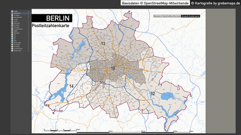 Berlin Karte Postleitzahlen PLZ-5-2 Vektorkarte - grebemaps Kartographie