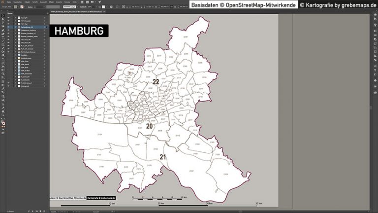 Hamburg Postleitzahlen-Karte PLZ-5 Vektorkarte - grebemaps Kartographie