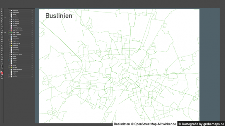 München Stadtplan Vektor mit Gebäuden + OEPNV-Linien, Vektorkarte München