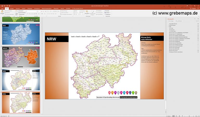 NRW PowerPoint-Karte Gemeinden Landkreise Regierungsbezirke