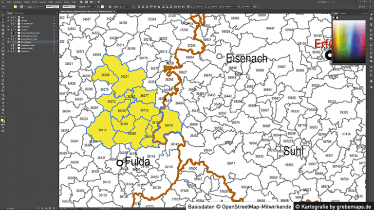 Deutschland Postleitzahlen PLZ-5 Vektorkarte 5-stellig
