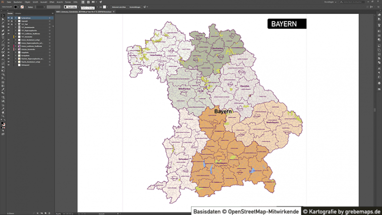Bayern Vektorkarte Gemeinden Landkreise Regierungsbezirke