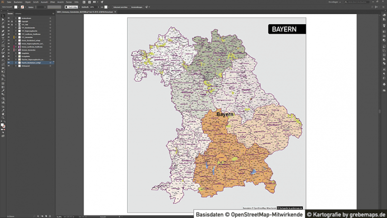 Bayern Vektorkarte Gemeinden Landkreise Regierungsbezirke