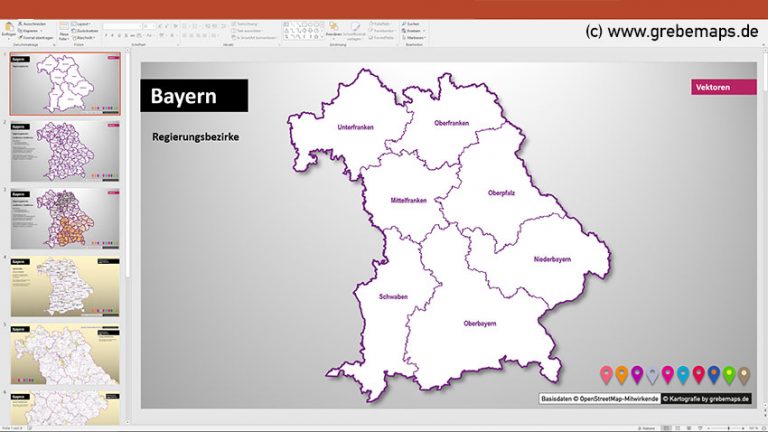 Bayern PowerPoint-Karte Regierungsbezirke Landkreise - grebemaps ...