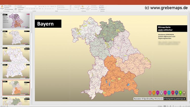 Bayern PowerPoint-Karte Regierungsbezirke Landkreise - grebemaps ...