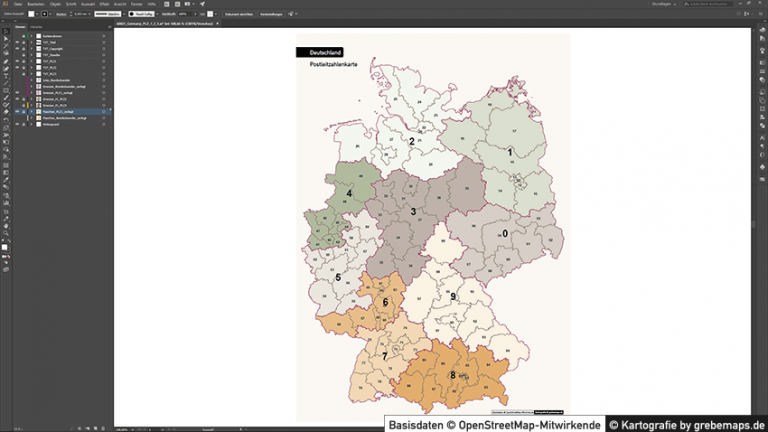 Deutschland Postleitzahlenkarte PLZ-1-2-3 Vektorkarte (3-stellig)
