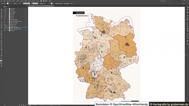 Deutschland Postleitzahlenkarte PLZ-1-2-3 Vektorkarte (3-stellig)