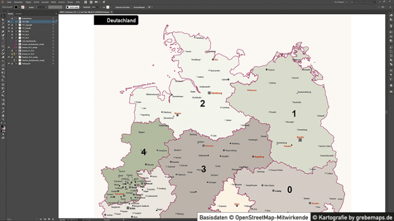 Deutschland Postleitzahlenkarte PLZ-1-2-3 Vektorkarte (3-stellig)