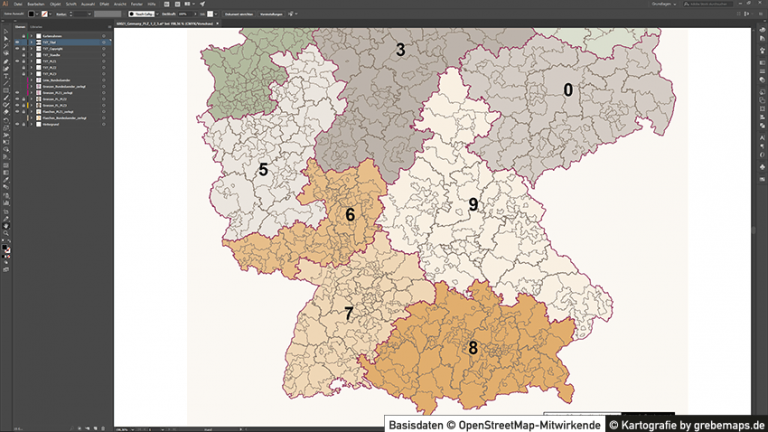 Deutschland Postleitzahlenkarte PLZ-1-2-3 Vektorkarte (3-stellig)