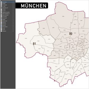 München Postleitzahlenkarte Vektor PLZ-5 - grebemaps Kartographie