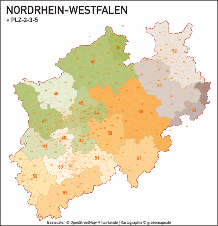 Nordrhein-Westfalen NRW Vektorkarte Landkreise Gemeinden PLZ-2-3-5 ...