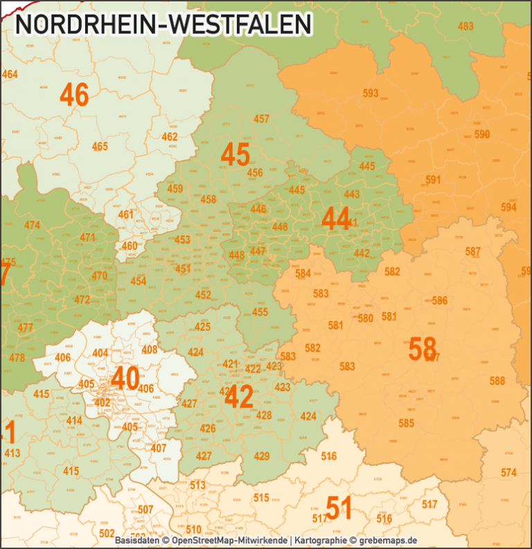 Nordrhein-Westfalen NRW Vektorkarte Landkreise Gemeinden PLZ-2-3-5 ...