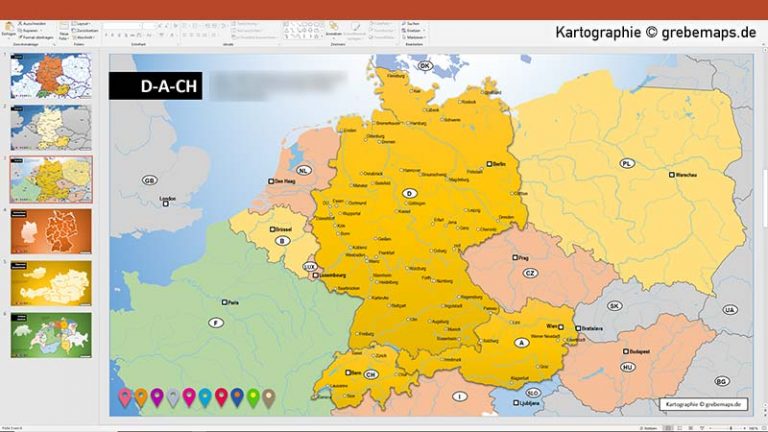 D-A-CH PowerPoint-Karte Deutschland Austria Schweiz