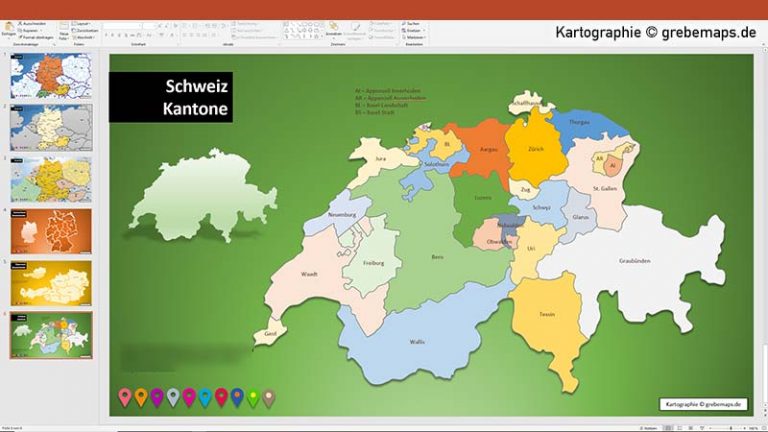 D-A-CH PowerPoint-Karte Deutschland Austria Schweiz