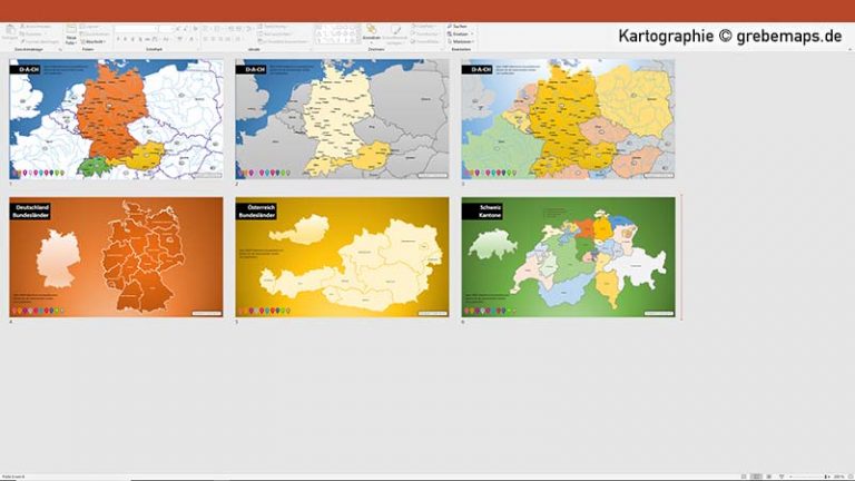 D-A-CH PowerPoint-Karte Deutschland Austria Schweiz