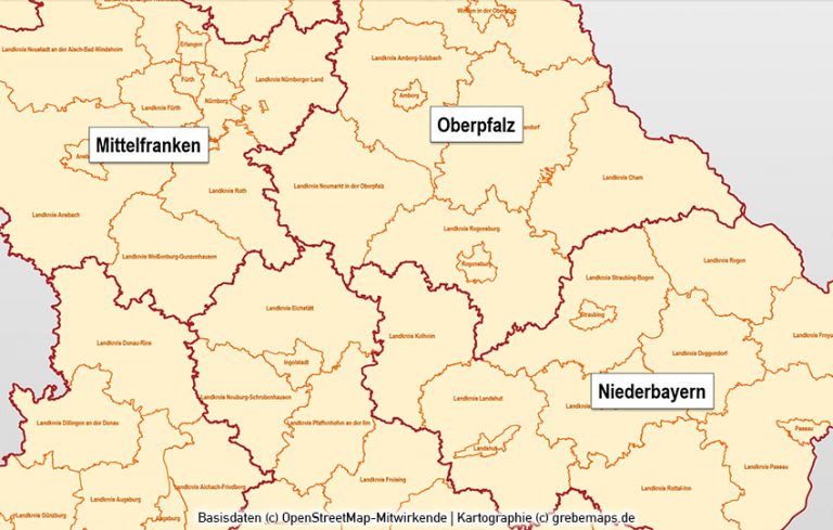 Bayern PowerPoint-Karte Landkreise Gemeinden Postleitzahlen PLZ-5 ...
