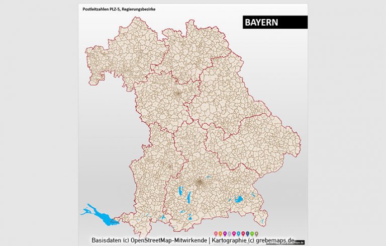 Bayern PowerPoint-Karte Postleitzahlen PLZ-5 (5-stellig) mit München ...