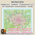 München Stadtplan mit Stadtbezirken Stadtteilen Postleitzahlen PLZ-5