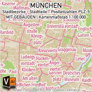 München Stadtplan mit Stadtbezirken Stadtteilen Postleitzahlen PLZ-5