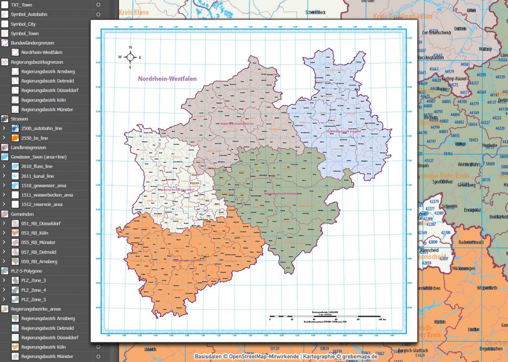 Nordrhein-Westfalen Vektorkarte NRW Regierungsbezirke Landkreise ...