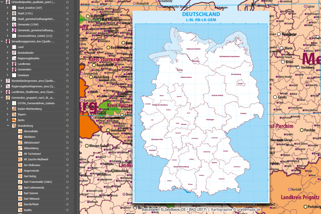 Deutschland Vektorkarte Gemeinden Landkreise Regierungsbezirke ...