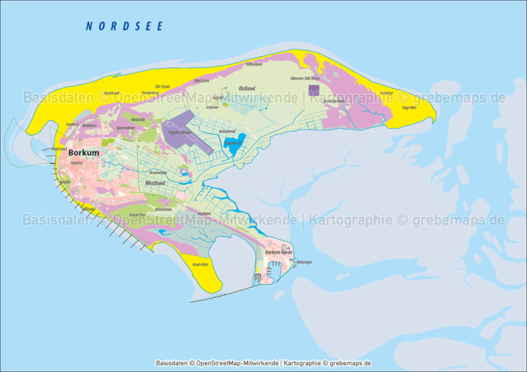 Borkum Inselkarte mit Gebäuden Vektorkarte - grebemaps® Kartographie