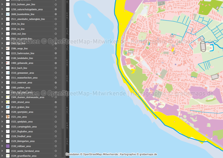 Borkum Inselkarte mit Gebäuden Vektorkarte - grebemaps® Kartographie