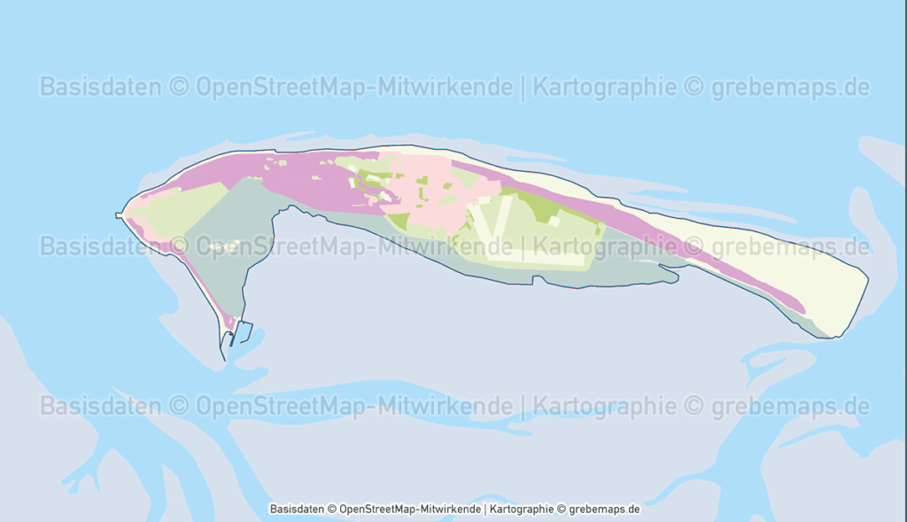 Wangerooge Inselkarte mit Gebäuden Vektorkarte - grebemaps® Kartographie