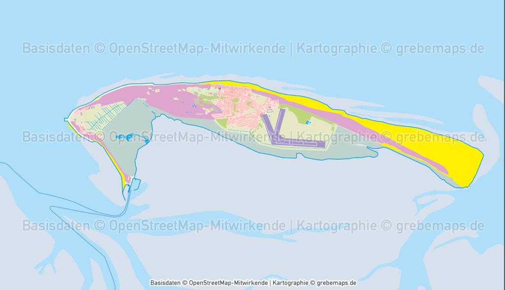 Wangerooge Inselkarte mit Gebäuden Vektorkarte - grebemaps® Kartographie