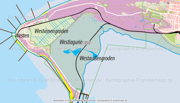 Wangerooge Inselkarte mit Gebäuden Vektorkarte - grebemaps® Kartographie