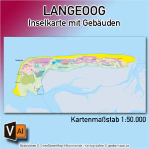 Langeoog Inselkarte mit Gebäuden Vektorkarte - grebemaps® Kartographie