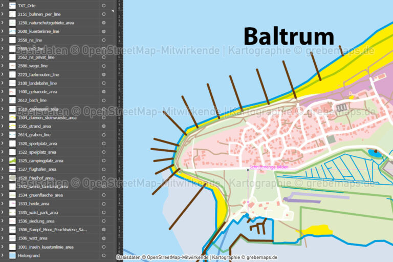 Baltrum Inselkarte mit Gebäuden Vektorkarte - grebemaps® Kartographie