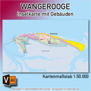 Wangerooge Inselkarte mit Gebäuden Vektorkarte - grebemaps® Kartographie