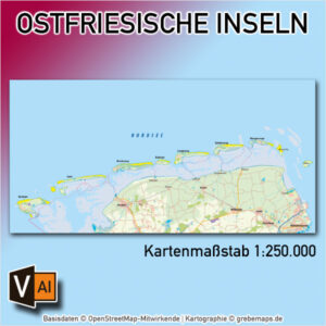 Ostfriesische Inseln Übersichtskarte Vektorkarte - grebemaps® Kartographie