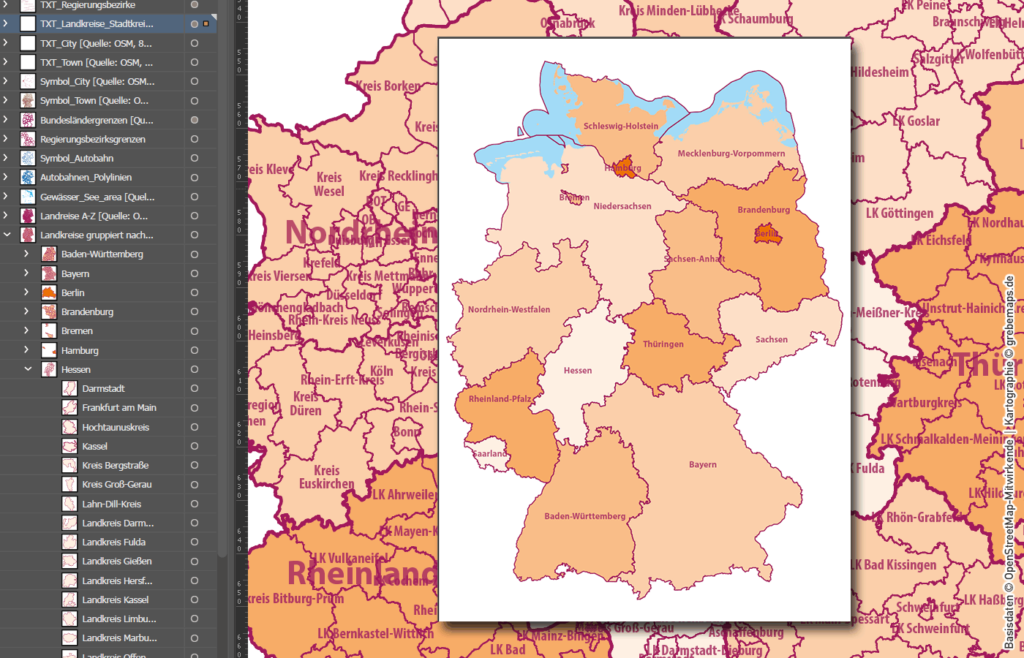 Deutschland Vektorkarte Landkreise Stadtkreise - grebemaps Kartographie