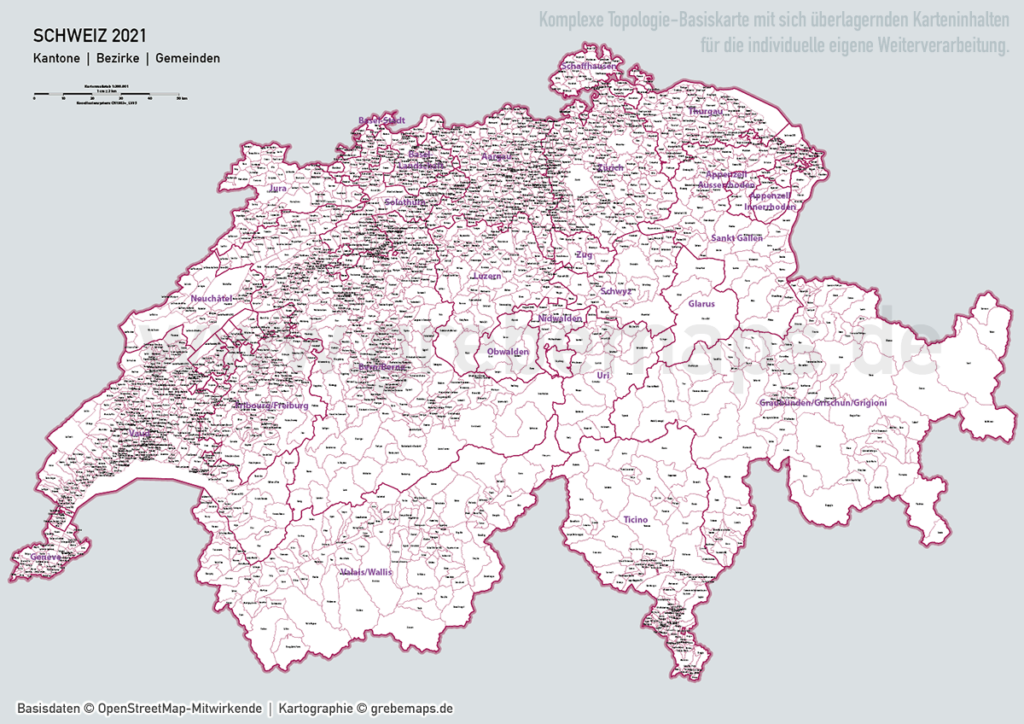 Schweiz Vektorkarte Kantone Gemeinden - grebemaps Kartographie