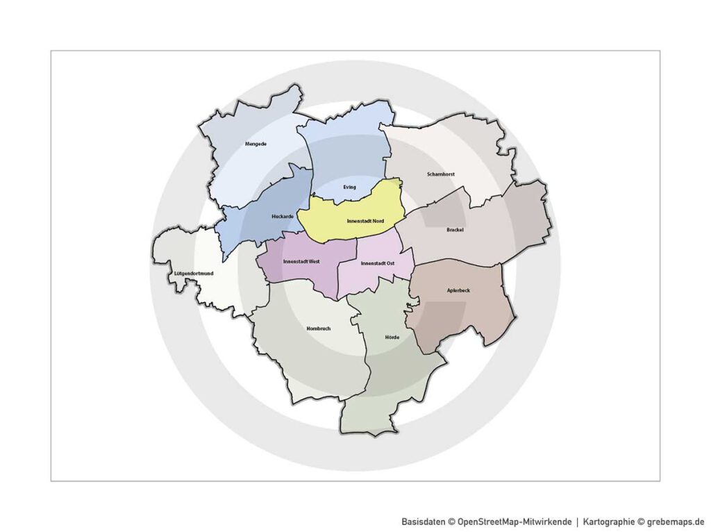 Dortmund Vertriebskarte Postleitzahlen PLZ-5 Stadtbezirke ...
