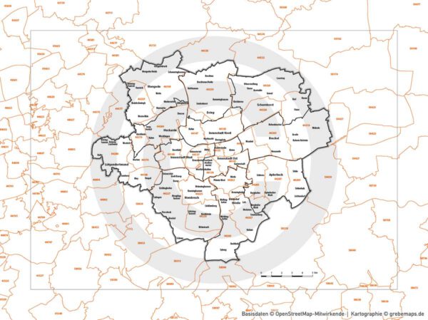 Dortmund Vertriebskarte Postleitzahlen PLZ-5 Stadtbezirke ...