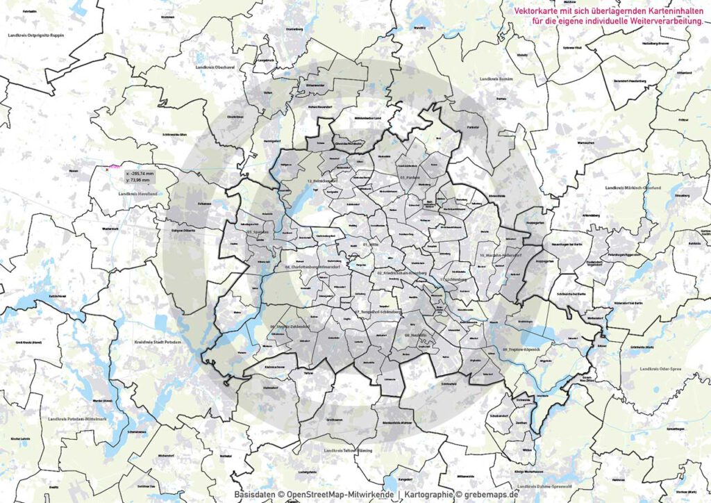 Berlin und Umgebung Vertriebskarte Postleitzahlen PLZ-5 Stadtbezirke ...