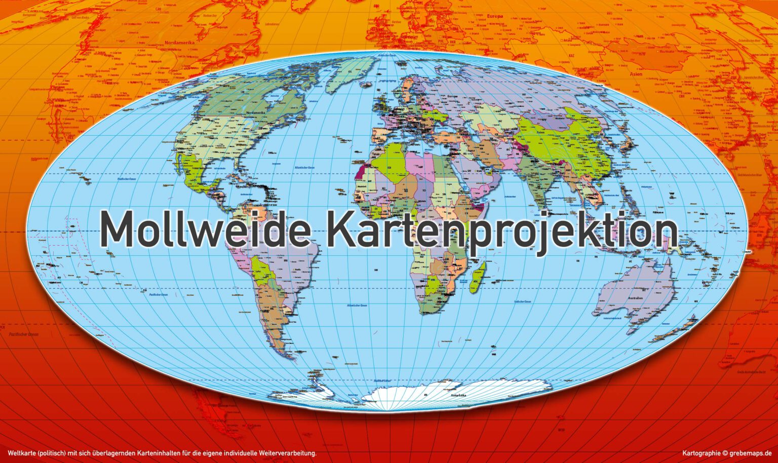 Weltkarte politisch - Mollweide Kartenprojektion - ebenen-separierte ...