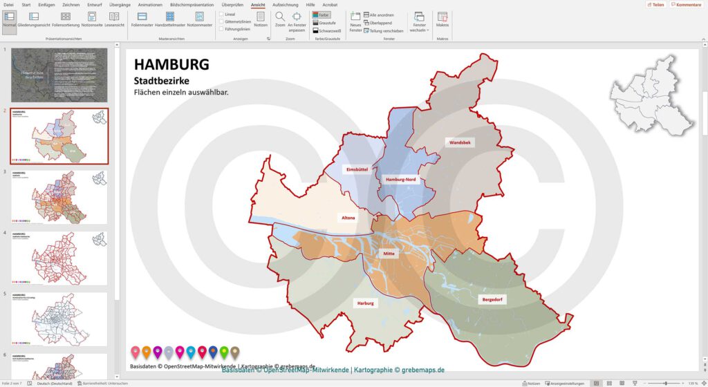 PowerPoint-Karte Hamburg mit Stadtbezirken-Stadtteilen-Postleitzahlen ...