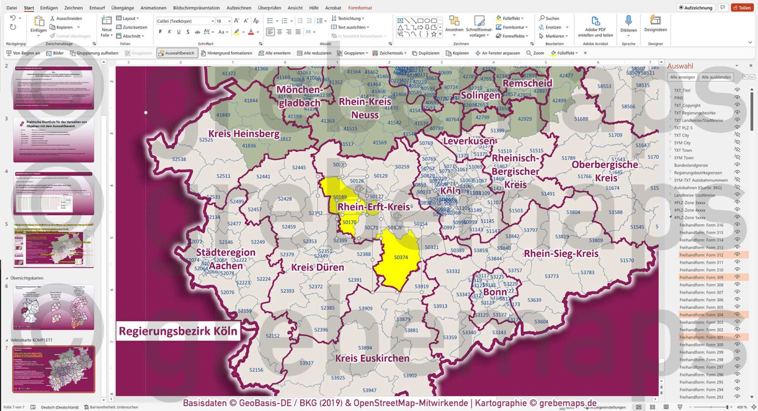 PowerPoint-Karte Nordrhein-Westfalen NRW Postleitzahlen PLZ 5-stellig ...