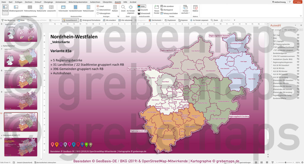 PowerPoint-Karte Nordrhein-Westfalen NRW Gemeinden Landkreise ...