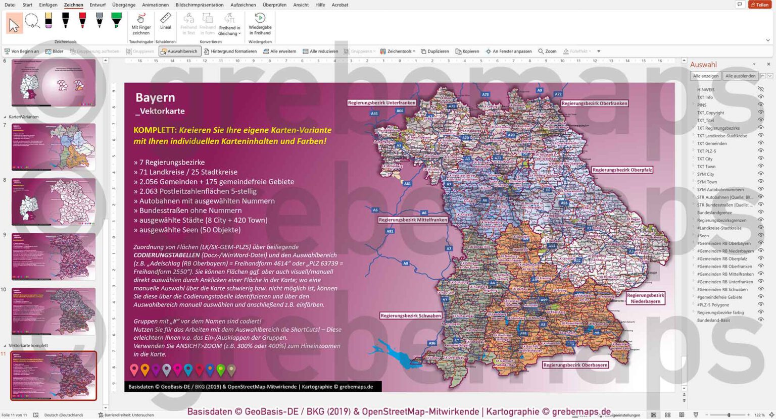 PowerPoint-Karte Bayern Postleitzahlen PLZ 5-stellig Gemeinden ...