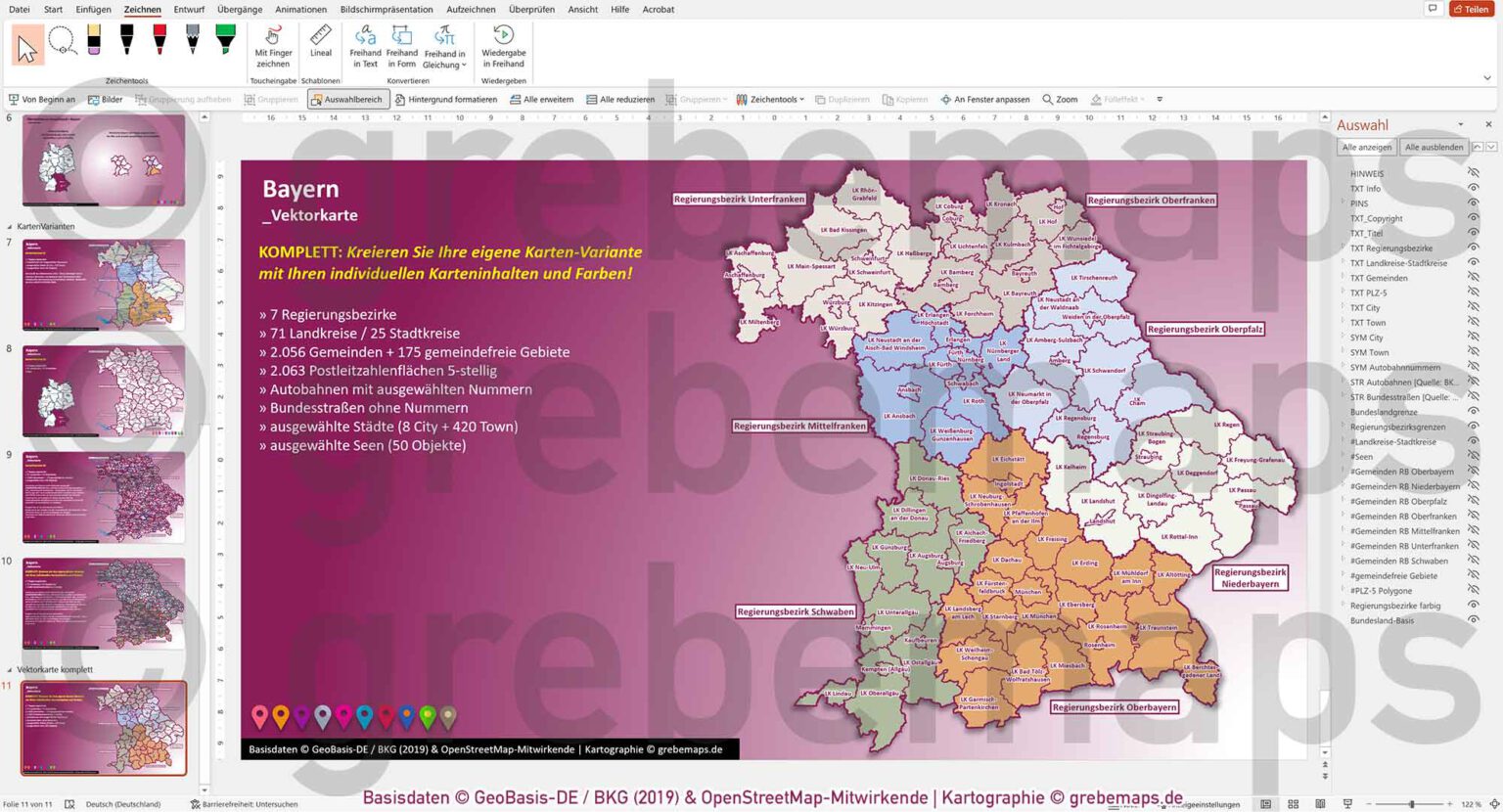 PowerPoint-Karte Bayern Postleitzahlen PLZ 5-stellig Gemeinden ...